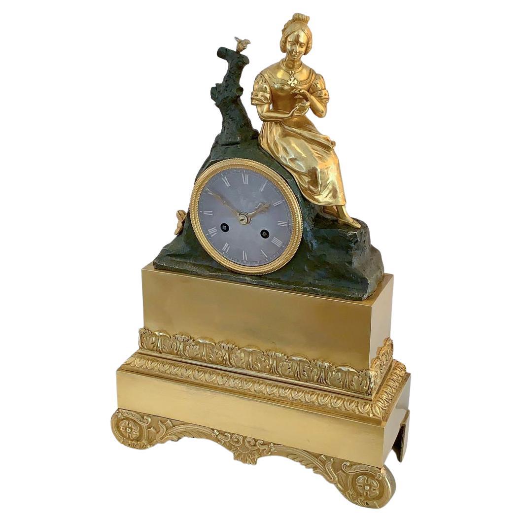 Fine Gilt Bronze Figural Mantel Clock For Sale at 1stDibs