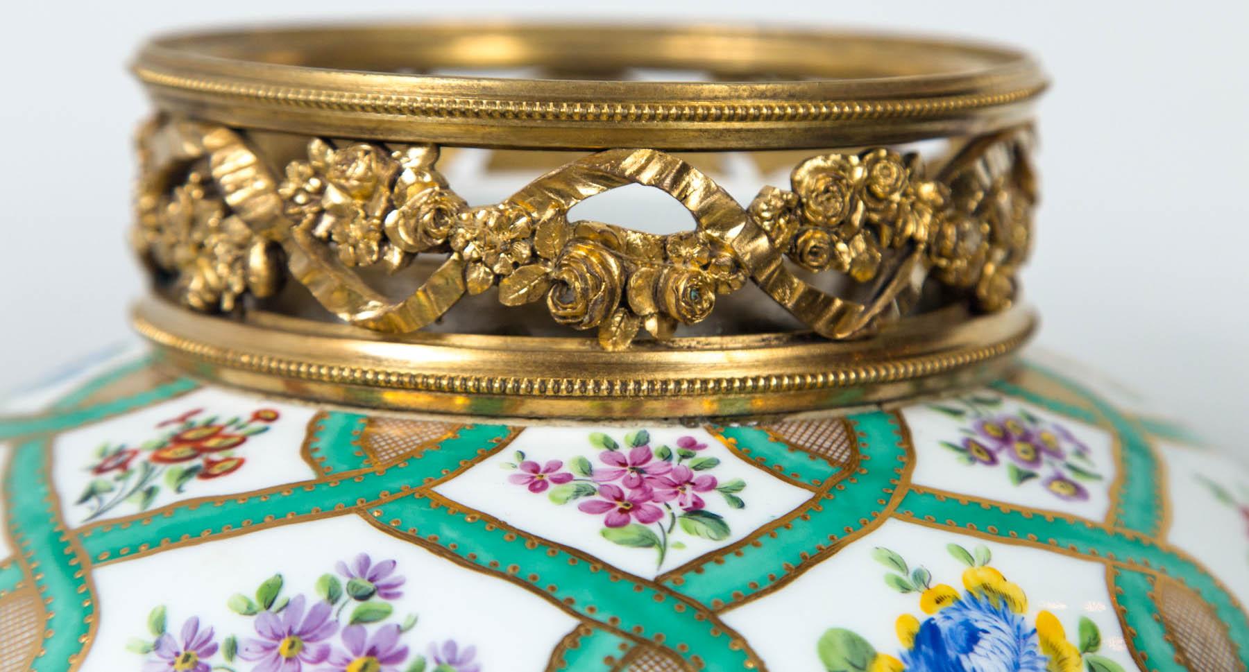 Fire Gilt Bronze Mounted Sevres Marked Large Jar For Sale at 1stDibs