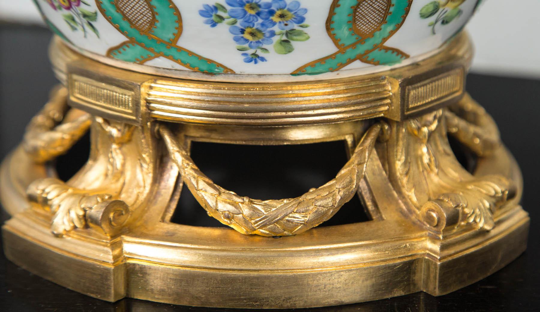 Fire Gilt Bronze Mounted Sevres Marked Large Jar For Sale at 1stDibs