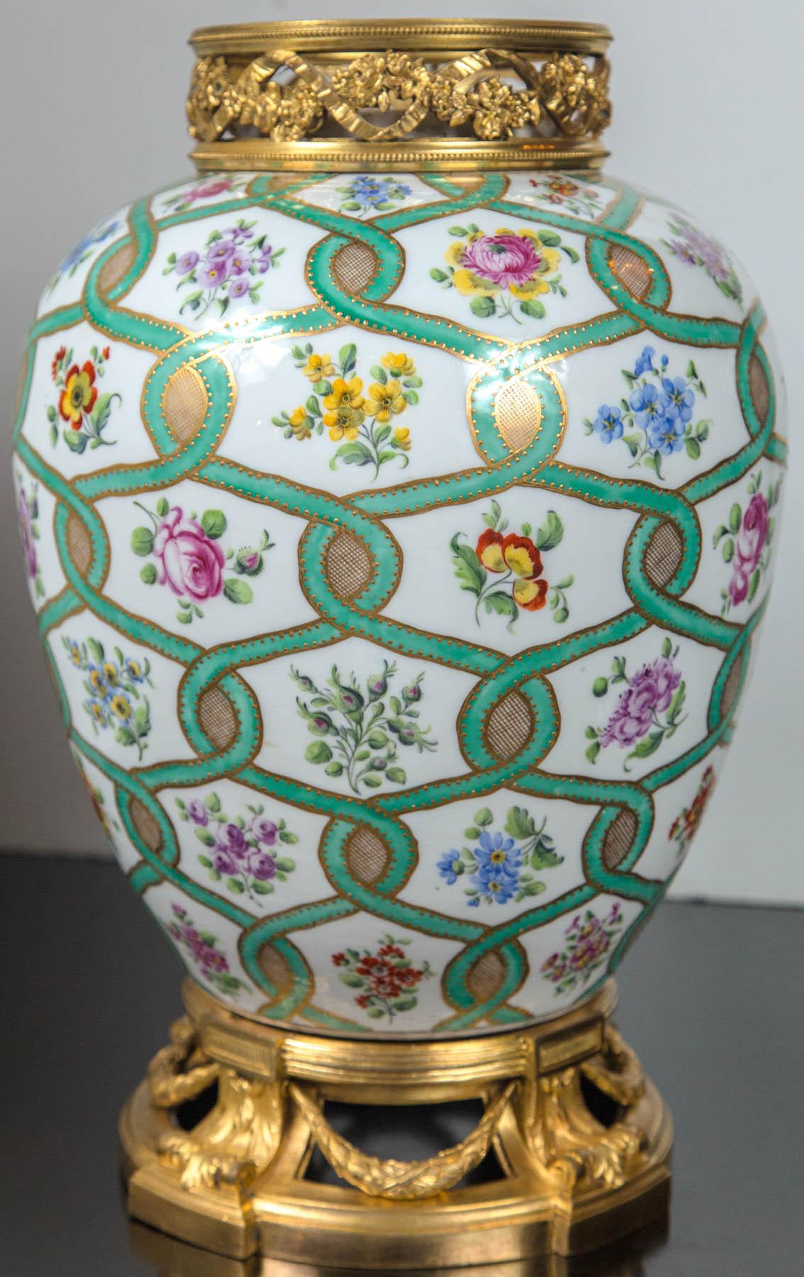 Fire Gilt Bronze Mounted Sevres Marked Large Jar For Sale at 1stDibs