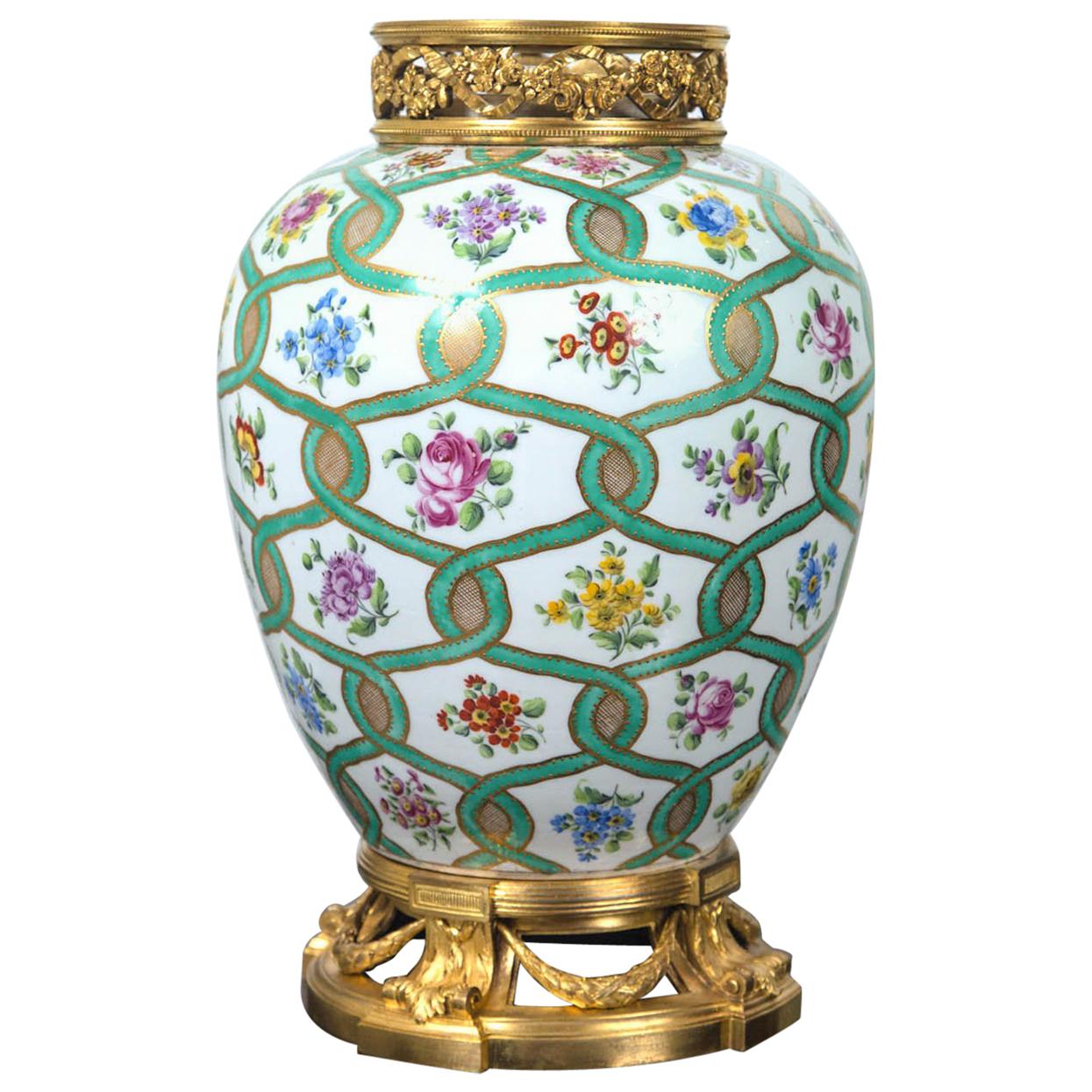 Fire Gilt Bronze Mounted Sevres Marked Large Jar For Sale at 1stDibs