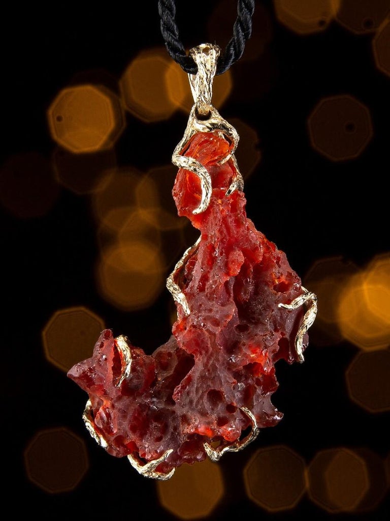 Fire Opal Gold Pendant Natural Mexican Gem Raw at 1stDibs