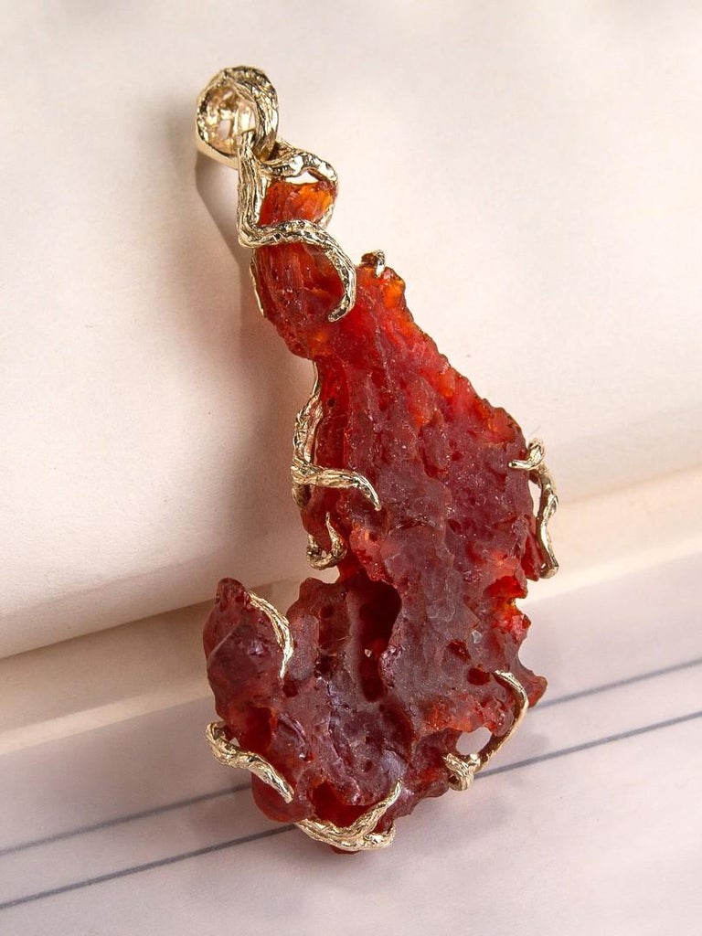 Fire Opal Gold Pendant Natural Mexican Gem Raw at 1stDibs