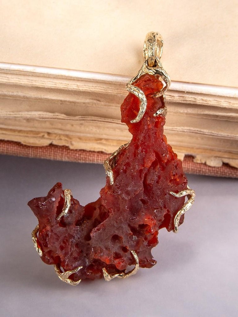 Fire Opal Gold Pendant Natural Mexican Gem Raw at 1stDibs