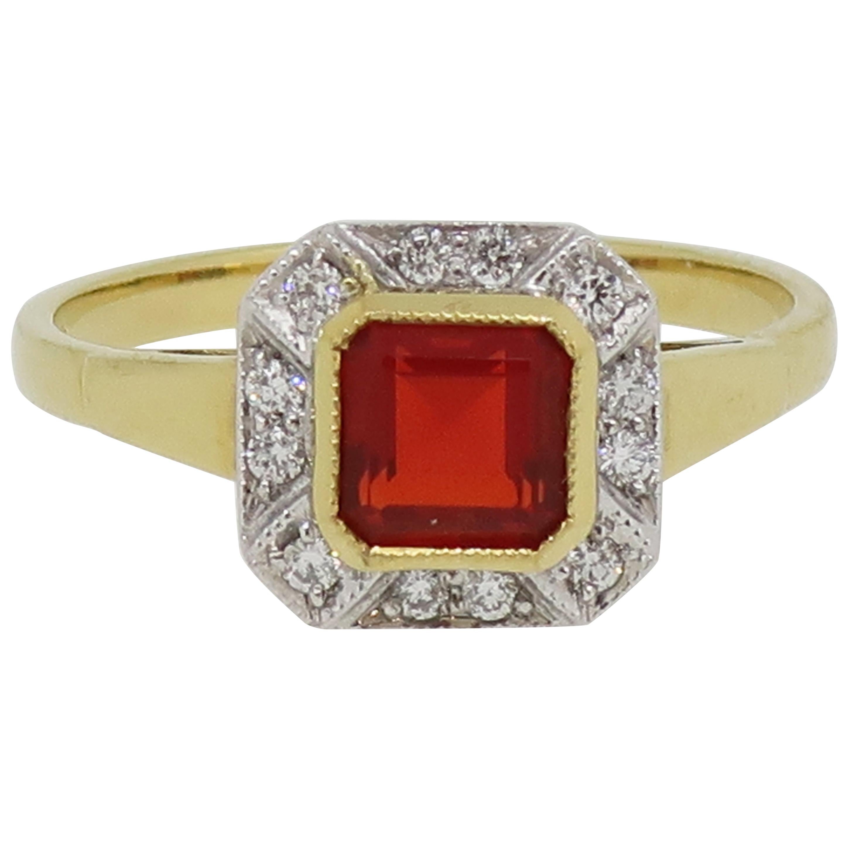 Vintage Fire Opal and Diamond 18 Carat Cluster Ring at 1stDibs ...