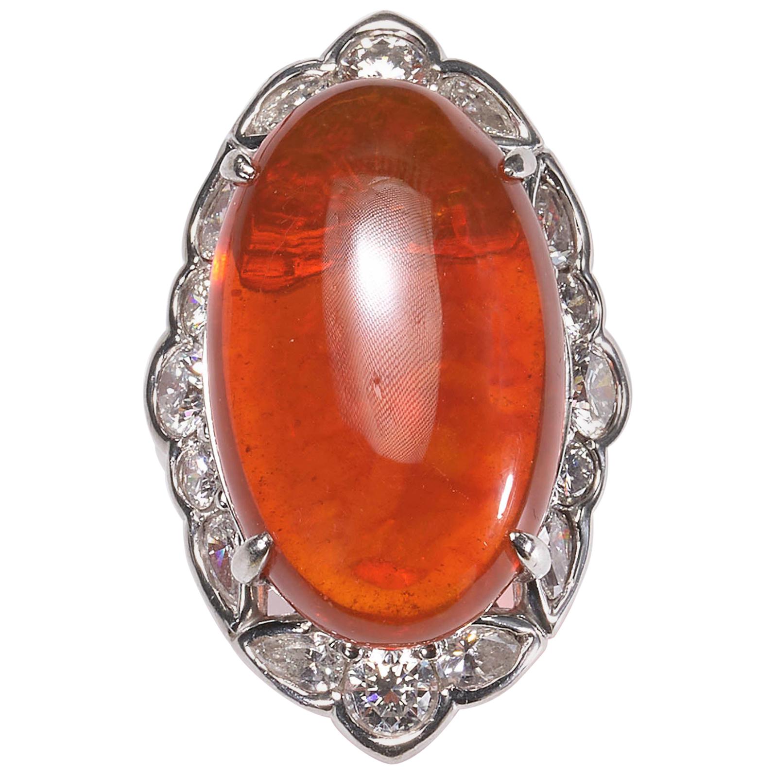 Fire Opal and Diamond Ring at 1stDibs