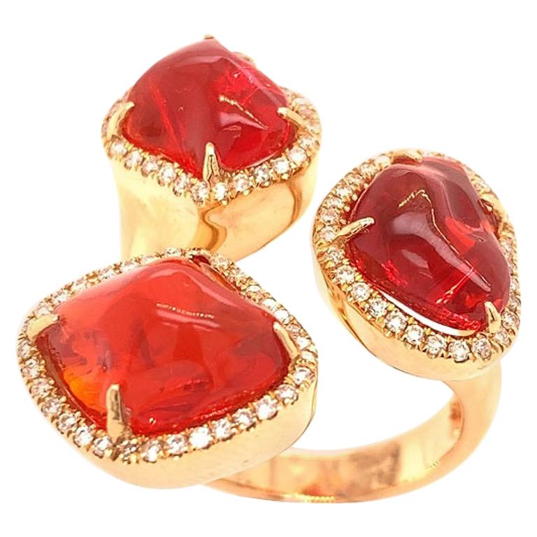 Large Fire Opal Cocktail Ring with Diamond Halo For Sale at 1stDibs