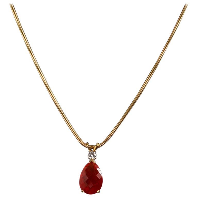 Fire Opal Gold Eleven Stone Pendant on Pinched Chain at 1stDibs