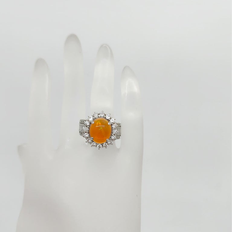Fire Opal Oval and Diamond Ring in Platinum For Sale at 1stDibs