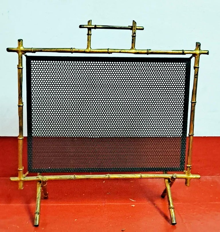 Fire Screen Hollywood Regency Iron and Gold Leaf Faux Bamboo Mid 20th ...