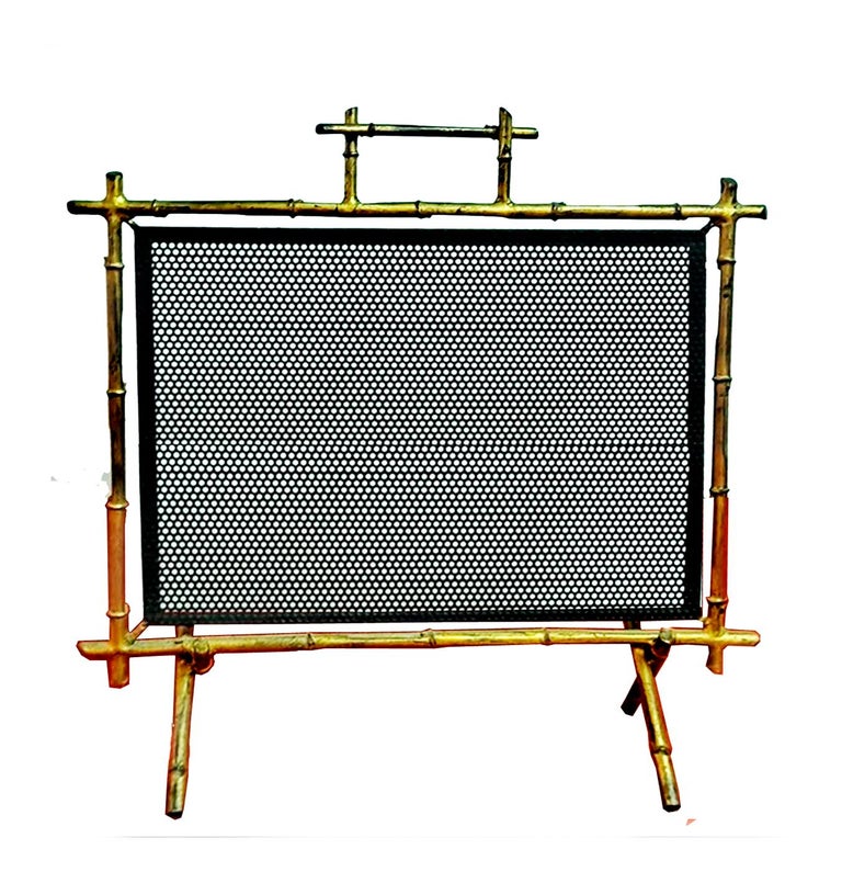 Fire Screen Hollywood Regency Iron and Gold Leaf Faux Bamboo Mid 20th ...