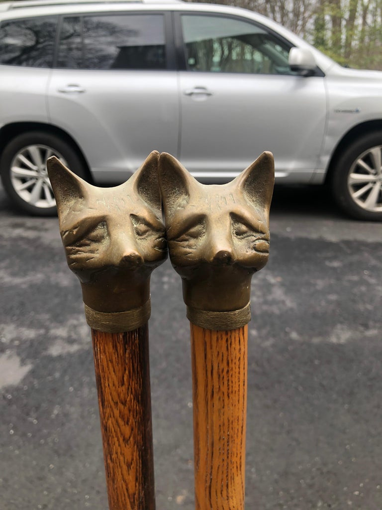 Fire Tool Set Bronze Fox Head Rosewood Handles and Stand For Sale at ...