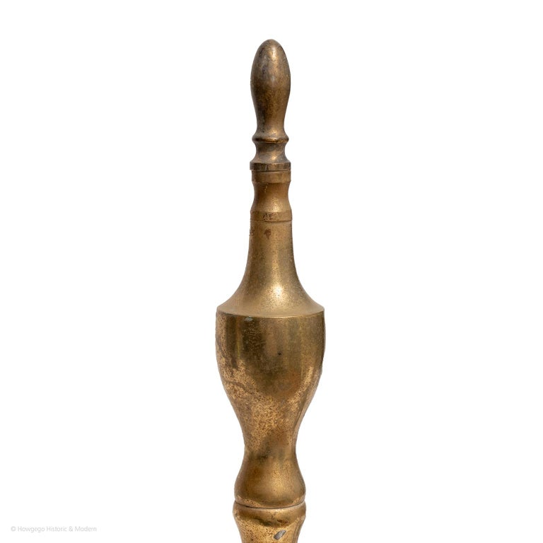 Firedogs Pair Brass Iron Split Baluster Neoclassical For Sale at 1stDibs