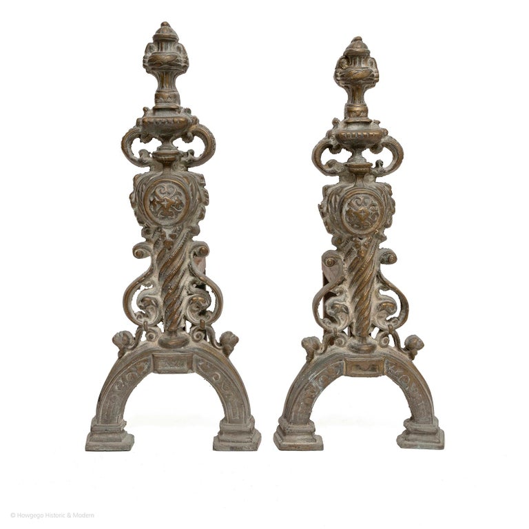 Firedogs Pair Gilt Bronze Neoclassical Italian For Sale at 1stDibs