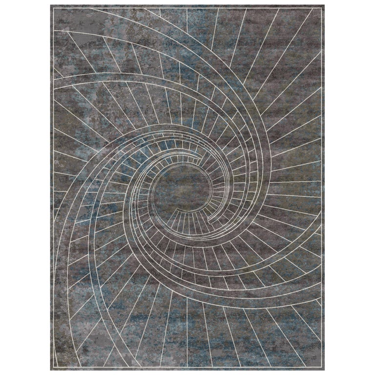 Geometric Contemporary Italian Grey Modern Wool Silk Rug - Firenze Blu ...