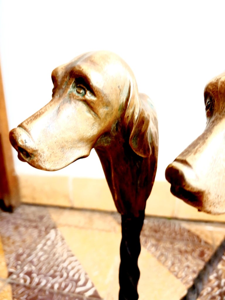 Fireplace Andirons Dog Figure in Bronze and Forged Iron For Sale at 1stDibs