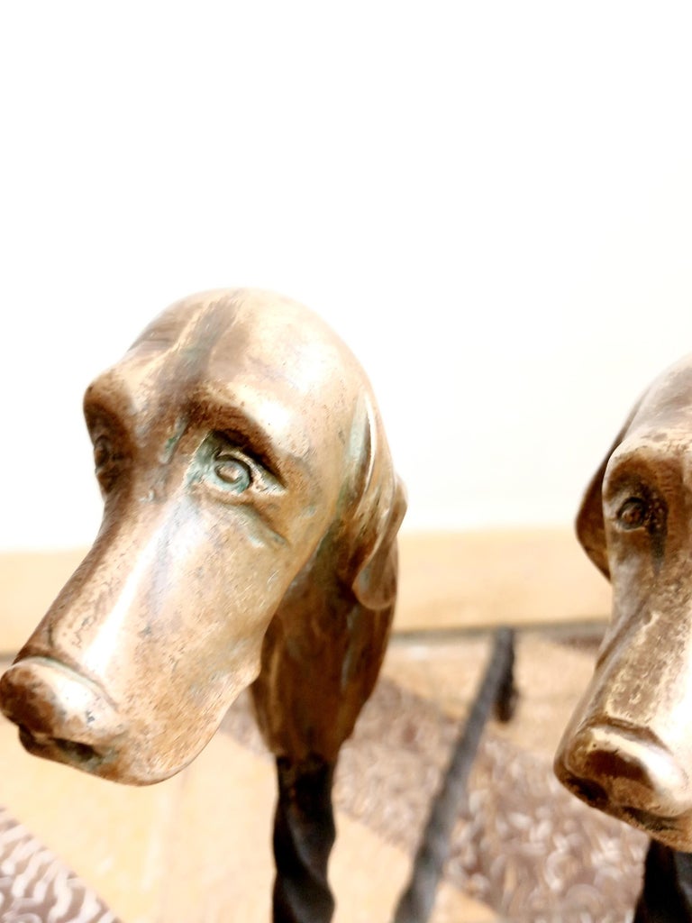 Fireplace Andirons Dog Figure in Bronze and Forged Iron For Sale at 1stDibs