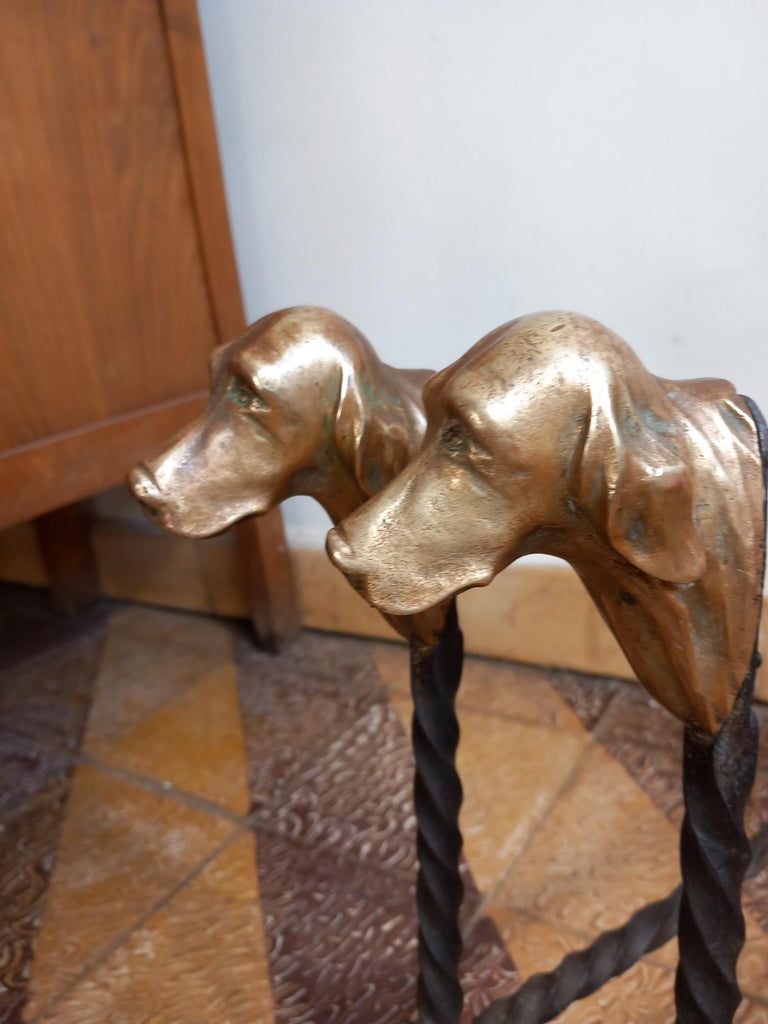 Fireplace Andirons Dog Figure in Bronze and Forged Iron For Sale at 1stDibs