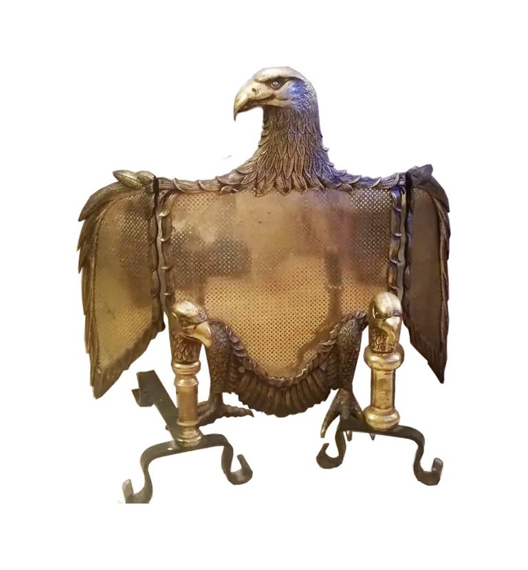 Fireplace Andirons Eagle Figure in Bronze and Iron Spain Mid.20th ...