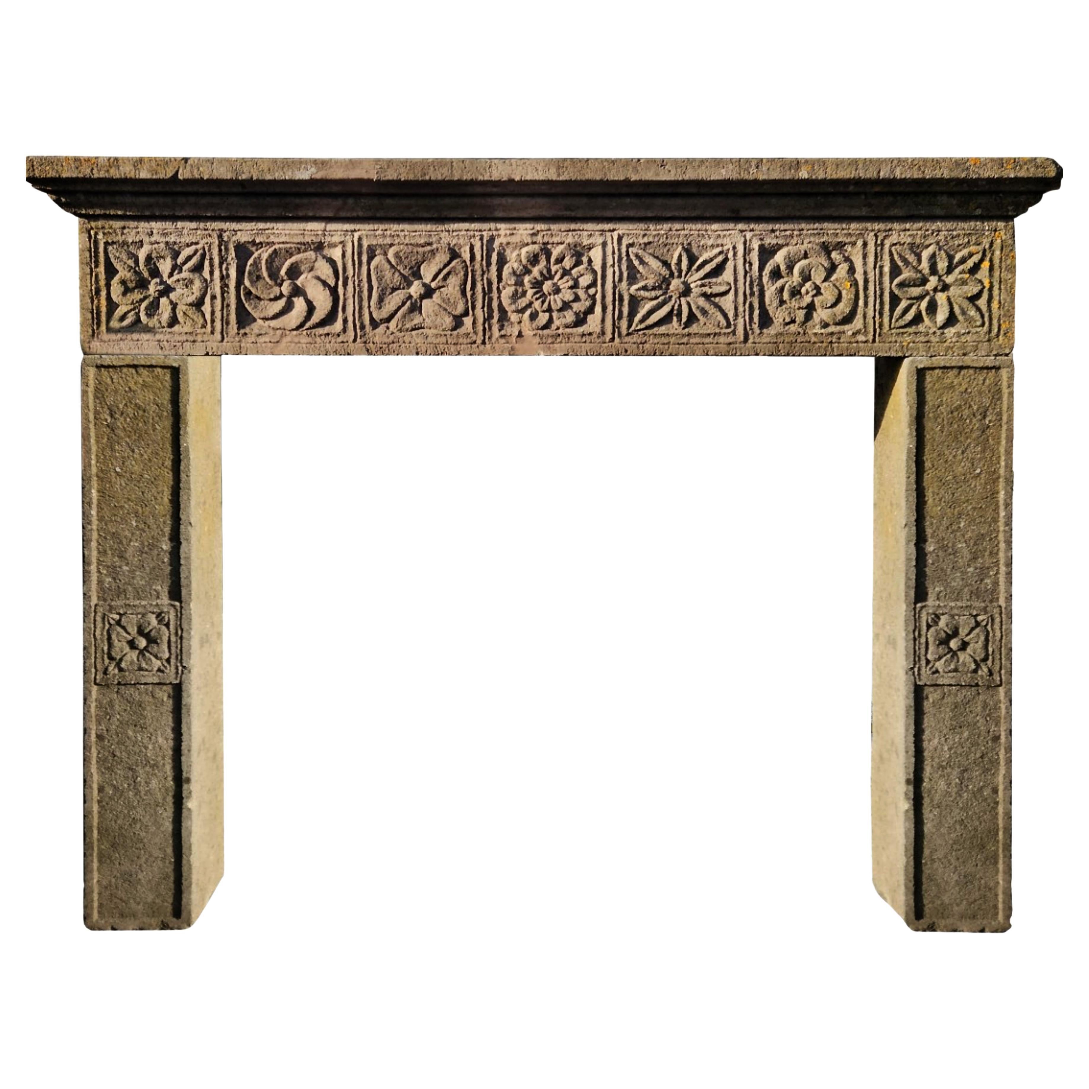 FIREPLACE IN PEPERINO WITH NINE MEDIEVAL FLOWERS late 19th Century ...