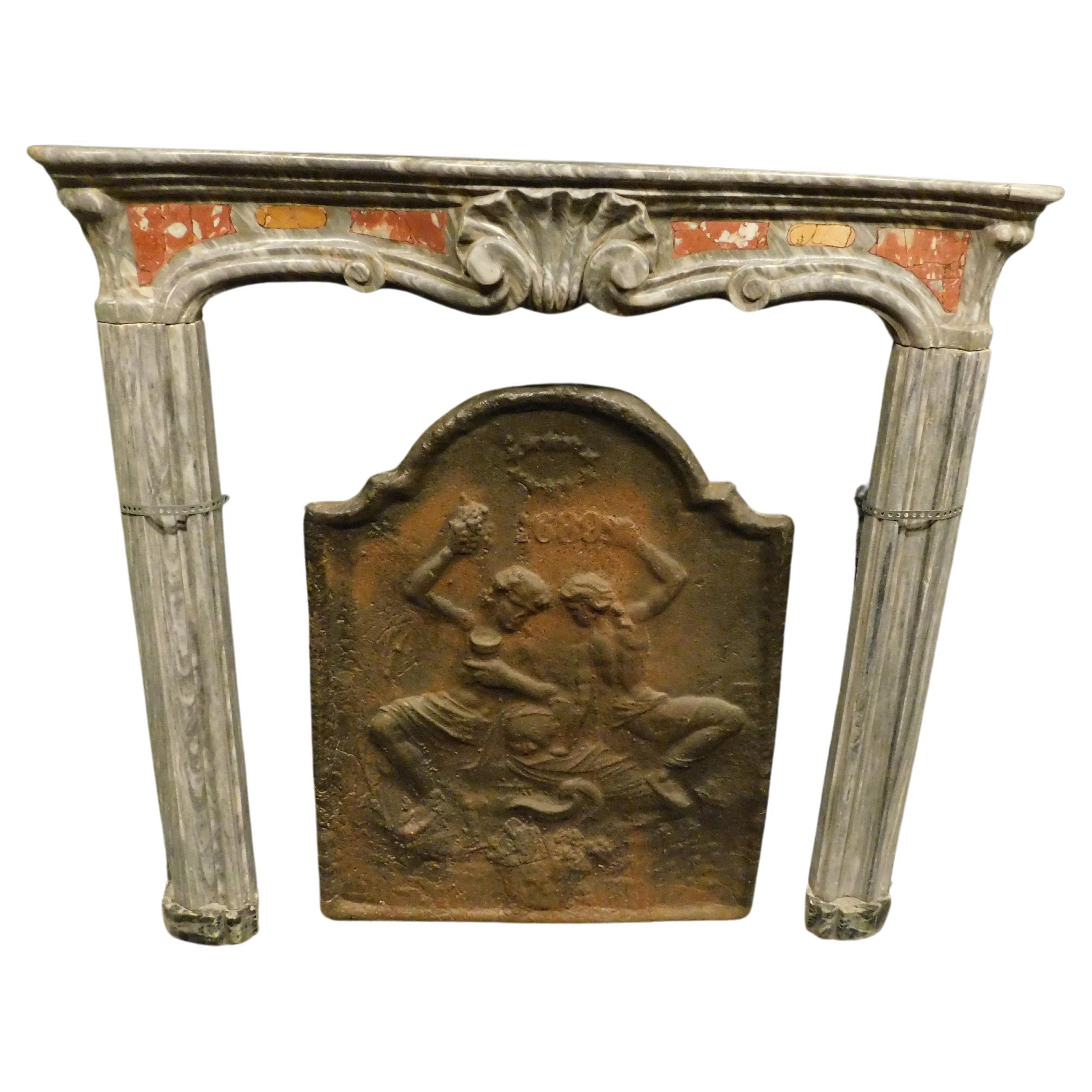Fireplace mantle in white Carrara marble with gray veins, Italy For ...