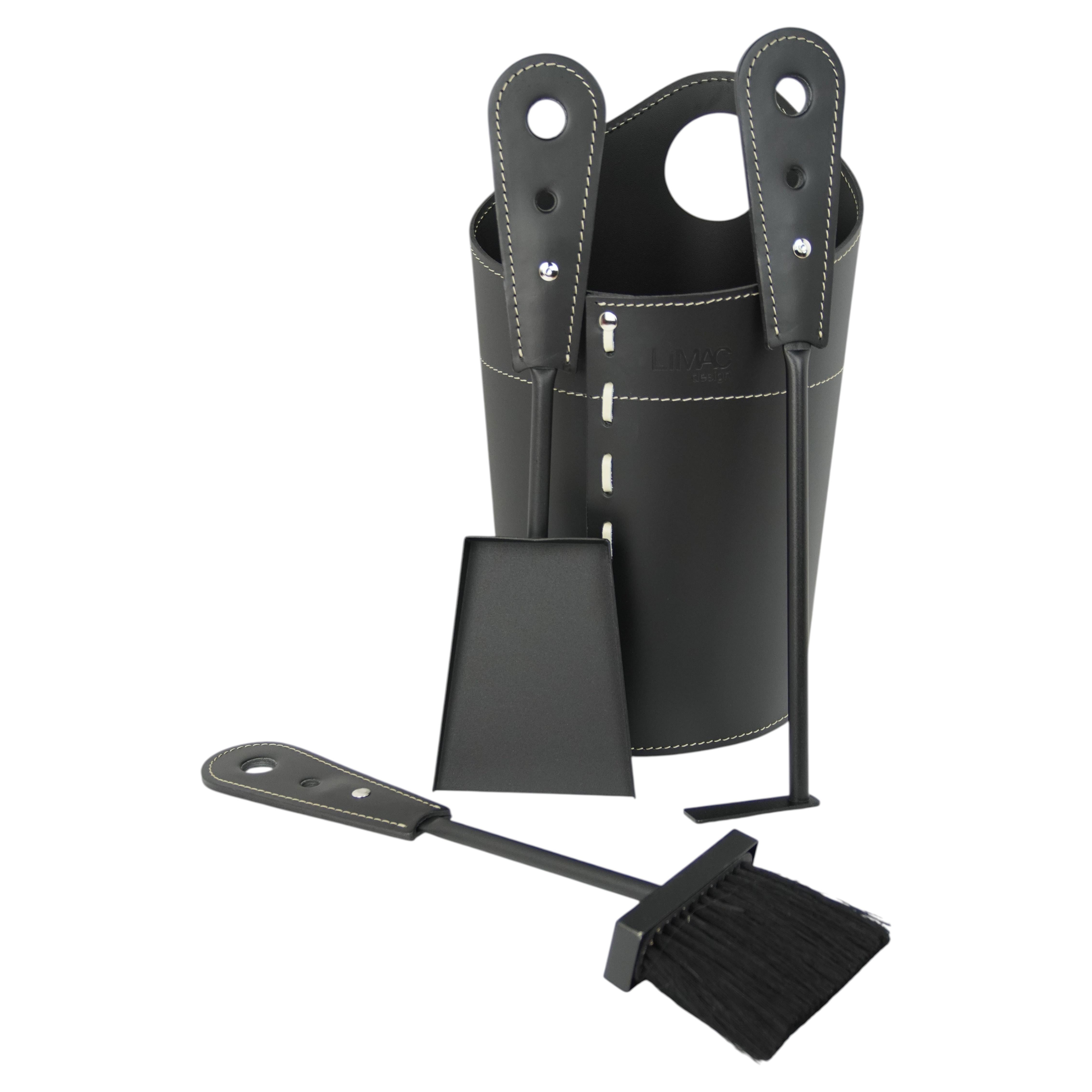Stainless steel and leather Fireplace Tools Sets FELUS For Sale at 1stDibs