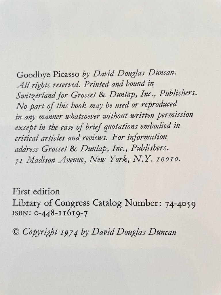 First Edition Goodbye Picasso Book by David Douglas Duncan For Sale at ...