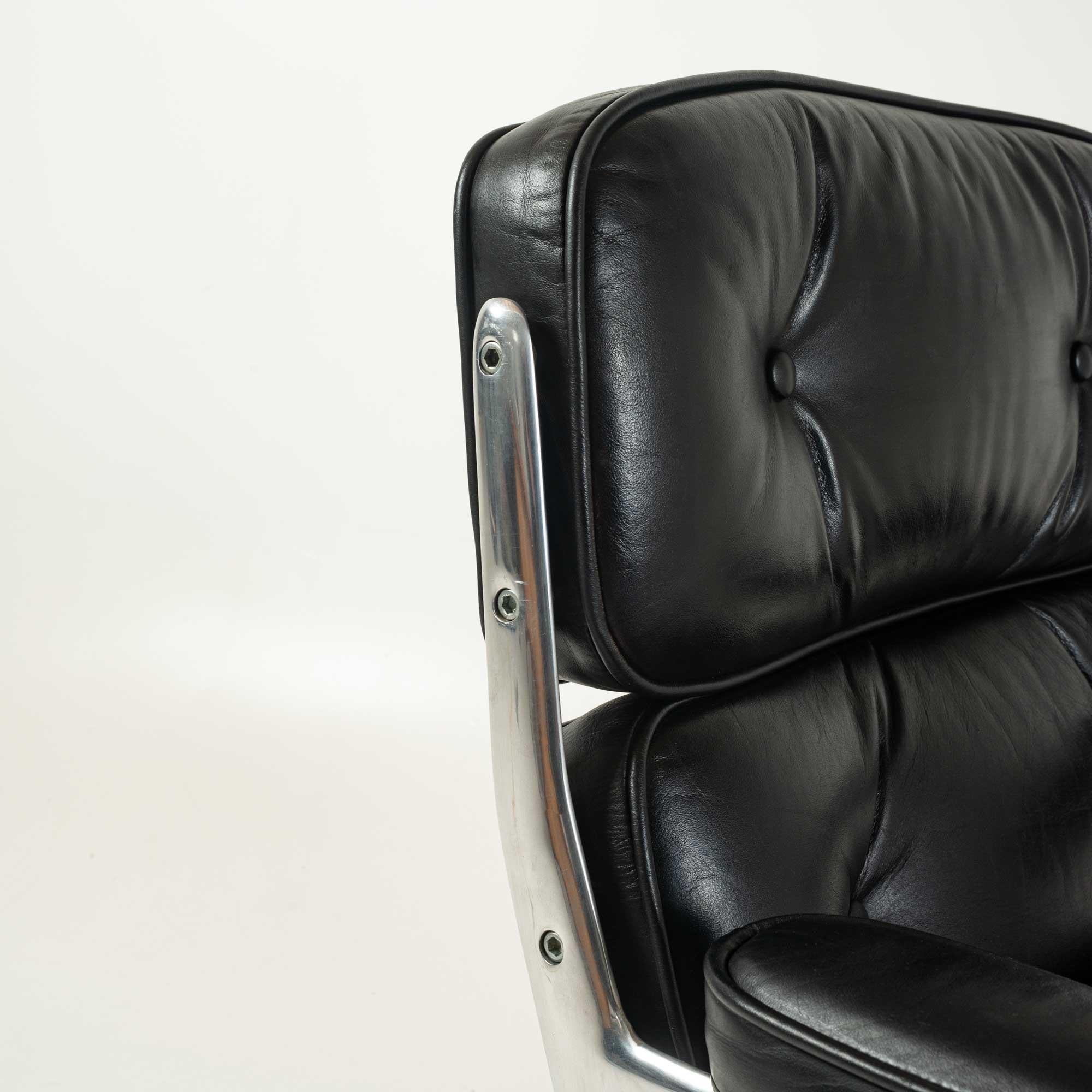 First Gen Eames Time Life Desk Chair in Original Black Leather at 1stDibs