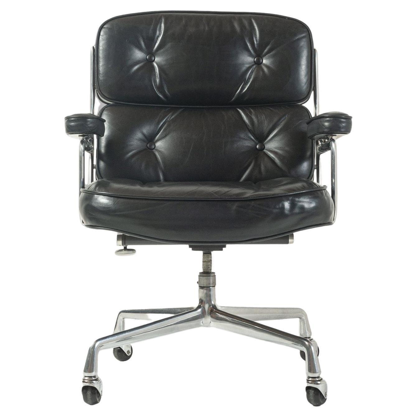First Gen Eames Time Life Desk Chair in Original Black Leather at 1stDibs