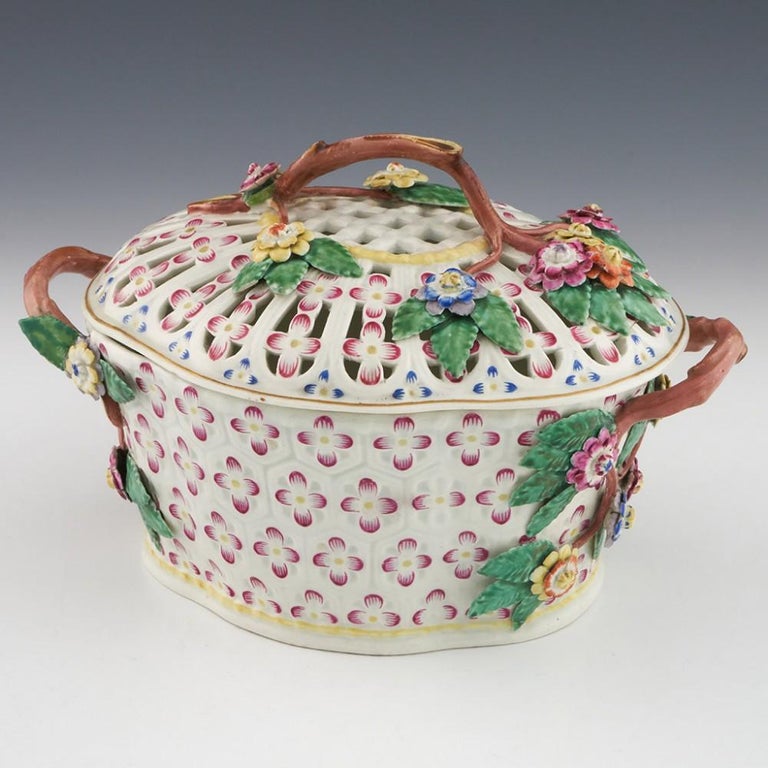 First Period Worcester Porcelain Twig Handled Basket and Stand, 1768 ...