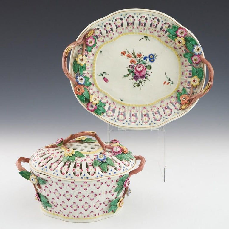 First Period Worcester Porcelain Twig Handled Basket and Stand 1768-76 ...