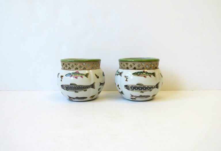 Fish and Lure Plant or Flower Pot Panters Ceramic Cachepots, Pair For ...