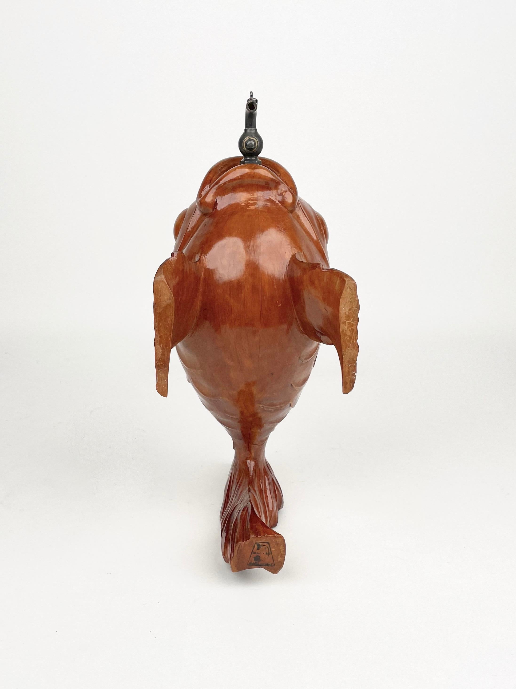 Fish Bottle Dispenser Hand Carved Wood and Metal Aldo Tura for Macabo ...