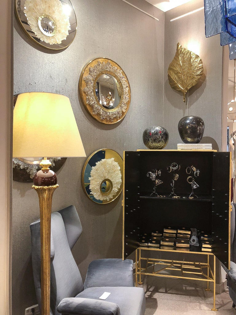 Fish-Eye Mirror with Quartz Crystals and Hammered Brass Frame, France ...