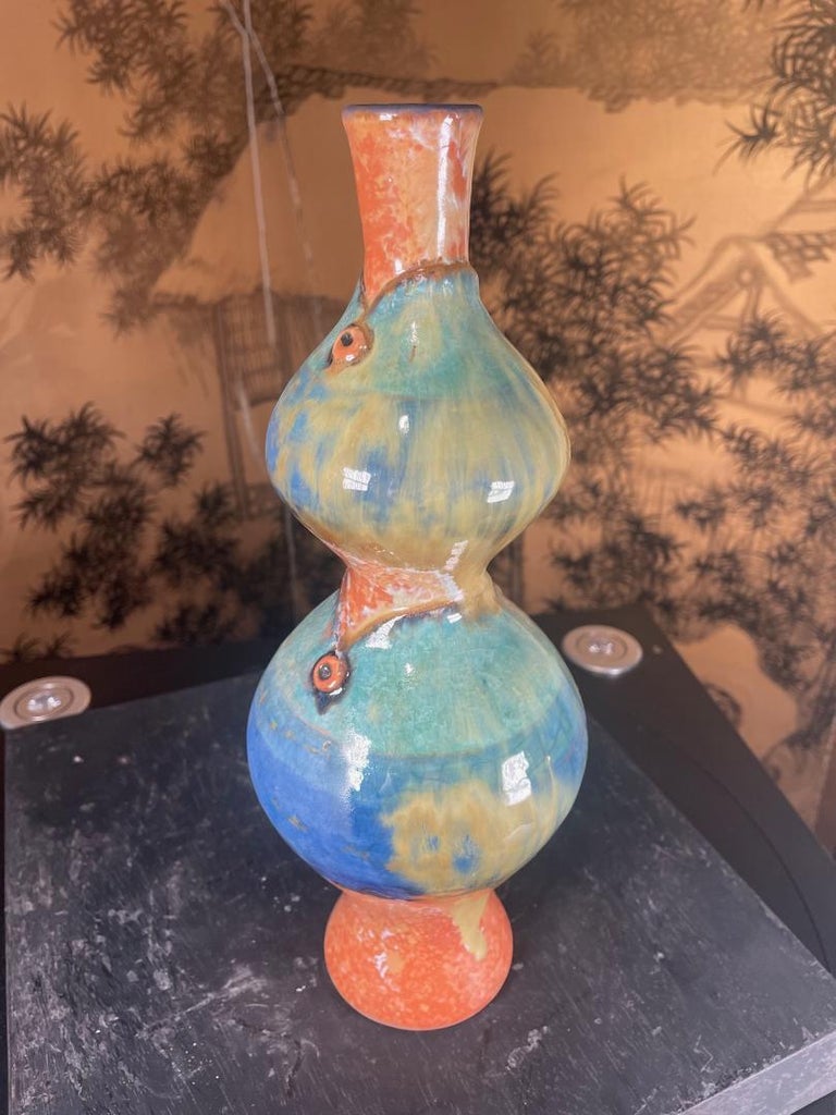 Fish Frenzy Vase Blue Master Work Hand Painted Eva Fritz-Lindner For ...