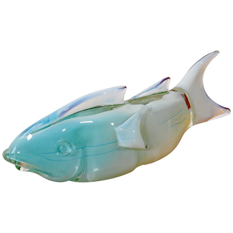 Fish Light Blue Glass Figure by Ermanno Nason for Cenedese, Murano ...