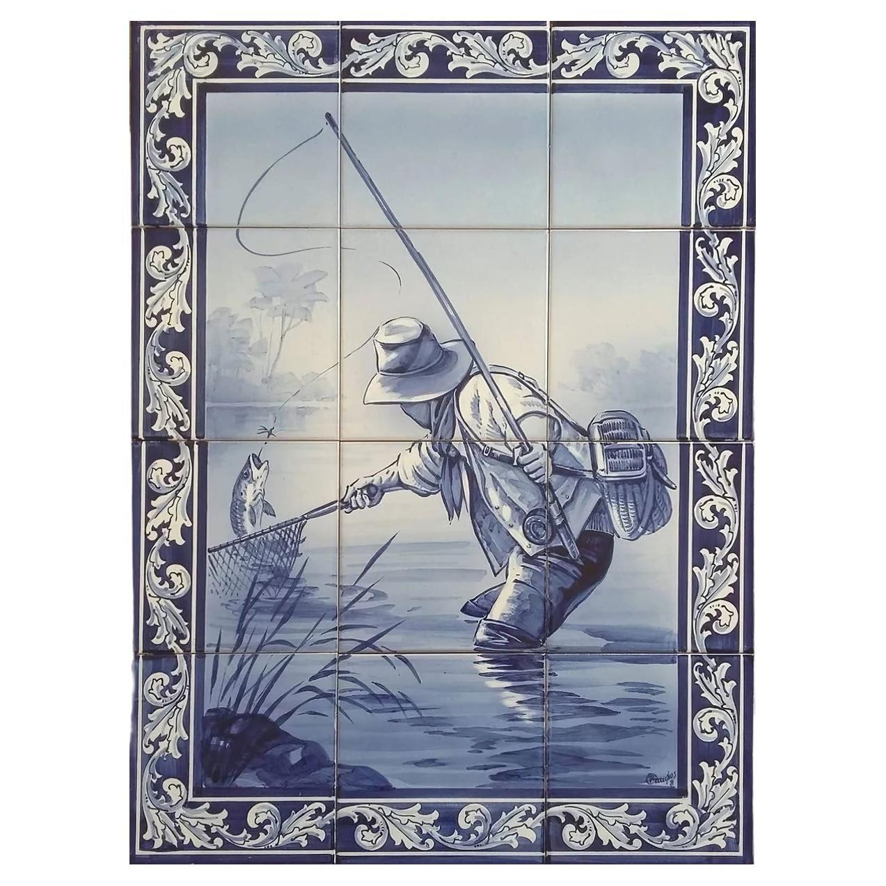 Azulejos Portuguese Hand Painted Ceramic Tile Mural "Fisherman" Signed ...