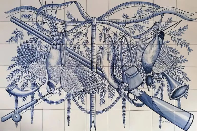 Fishing and Hunting Tile Mural in Pure Clay and Fine Ceramic ...