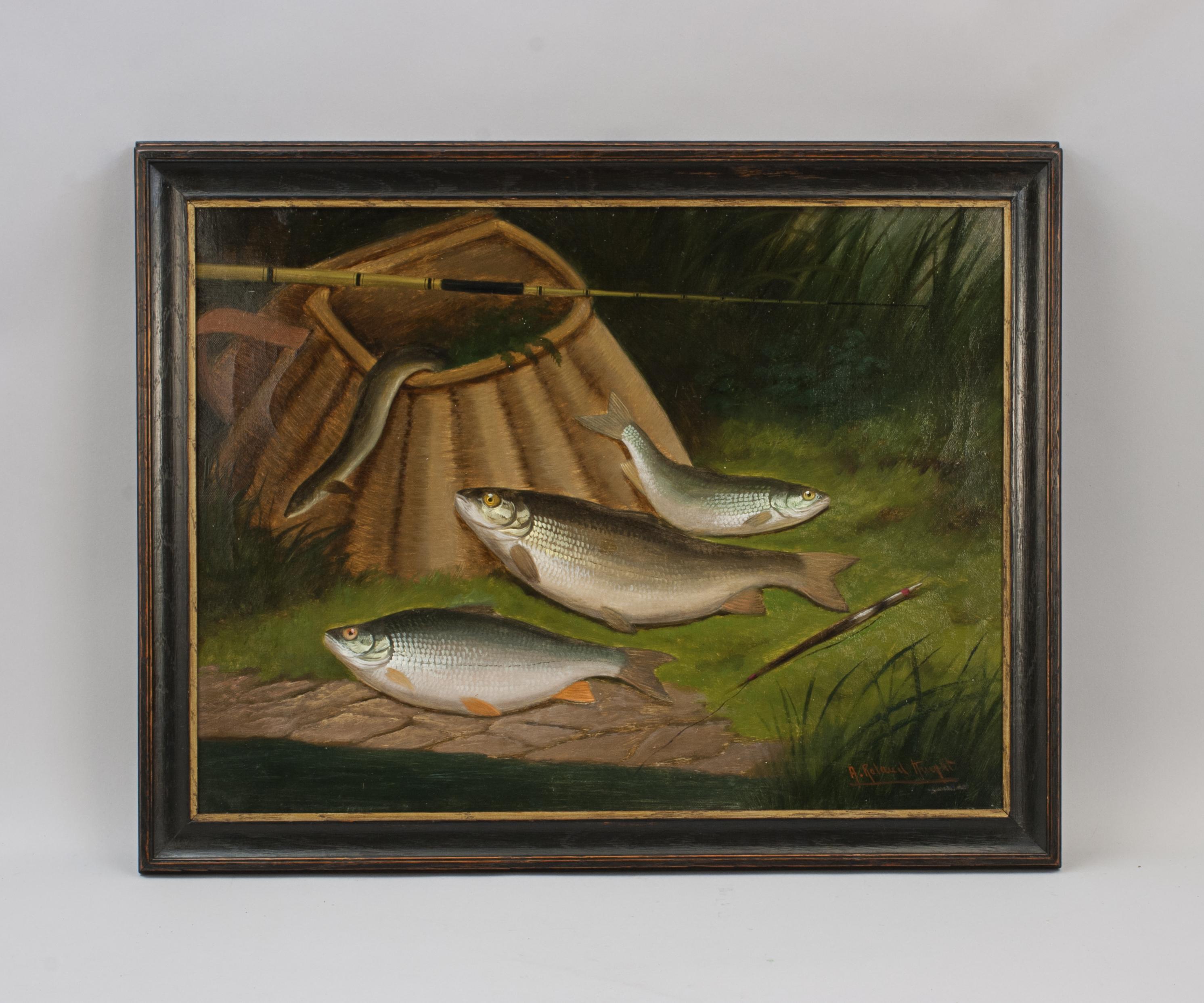 Fishing Oil Painting of Three Fish, Oil on Canvas by Roland Knight. For ...
