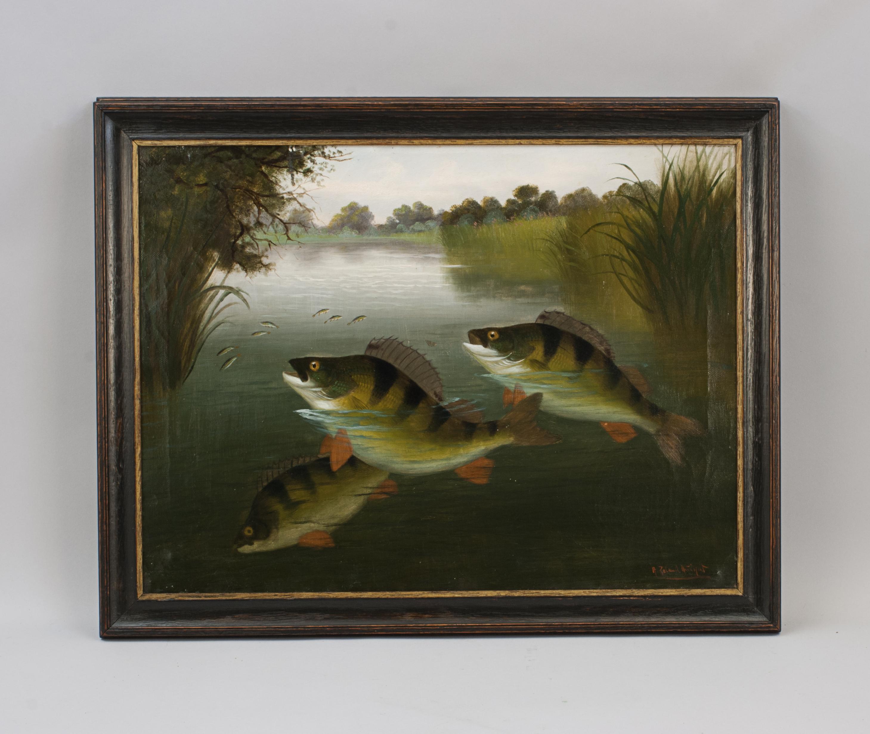 Fishing Oil Painting of Three Perch Oil on Canvas by Roland Knight For ...