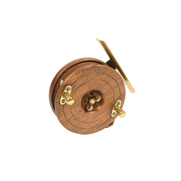 Fishing Reel Made of Turned Oak and Brass, UK, Early 1900s at 1stDibs