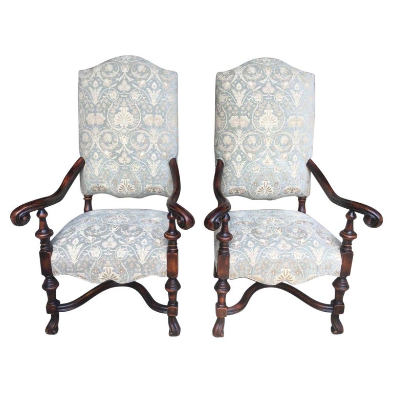 Fit for Royalty Pair of English Style Velvet Arm Chairs with Walnut ...