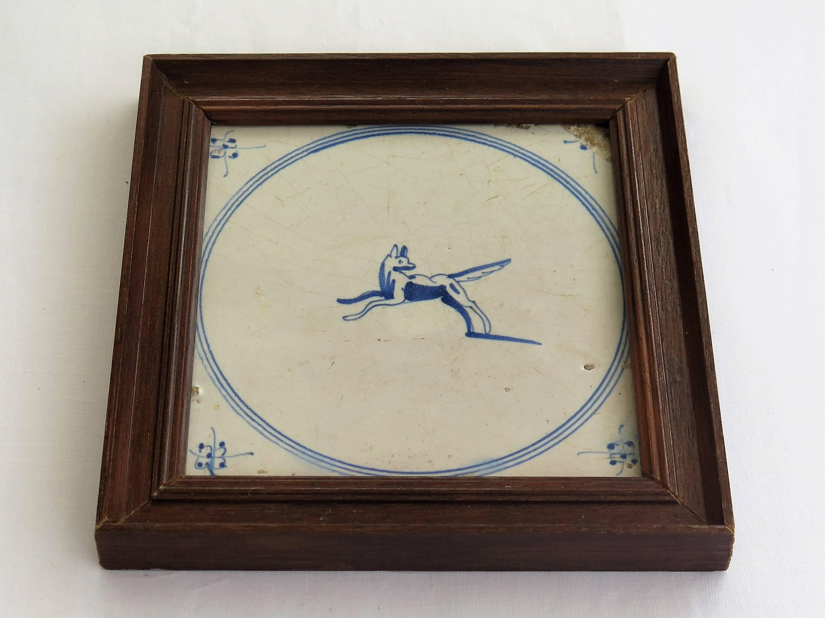 Five 18th Century Delft Blue and White Animal Tiles in Hardwood Frames ...