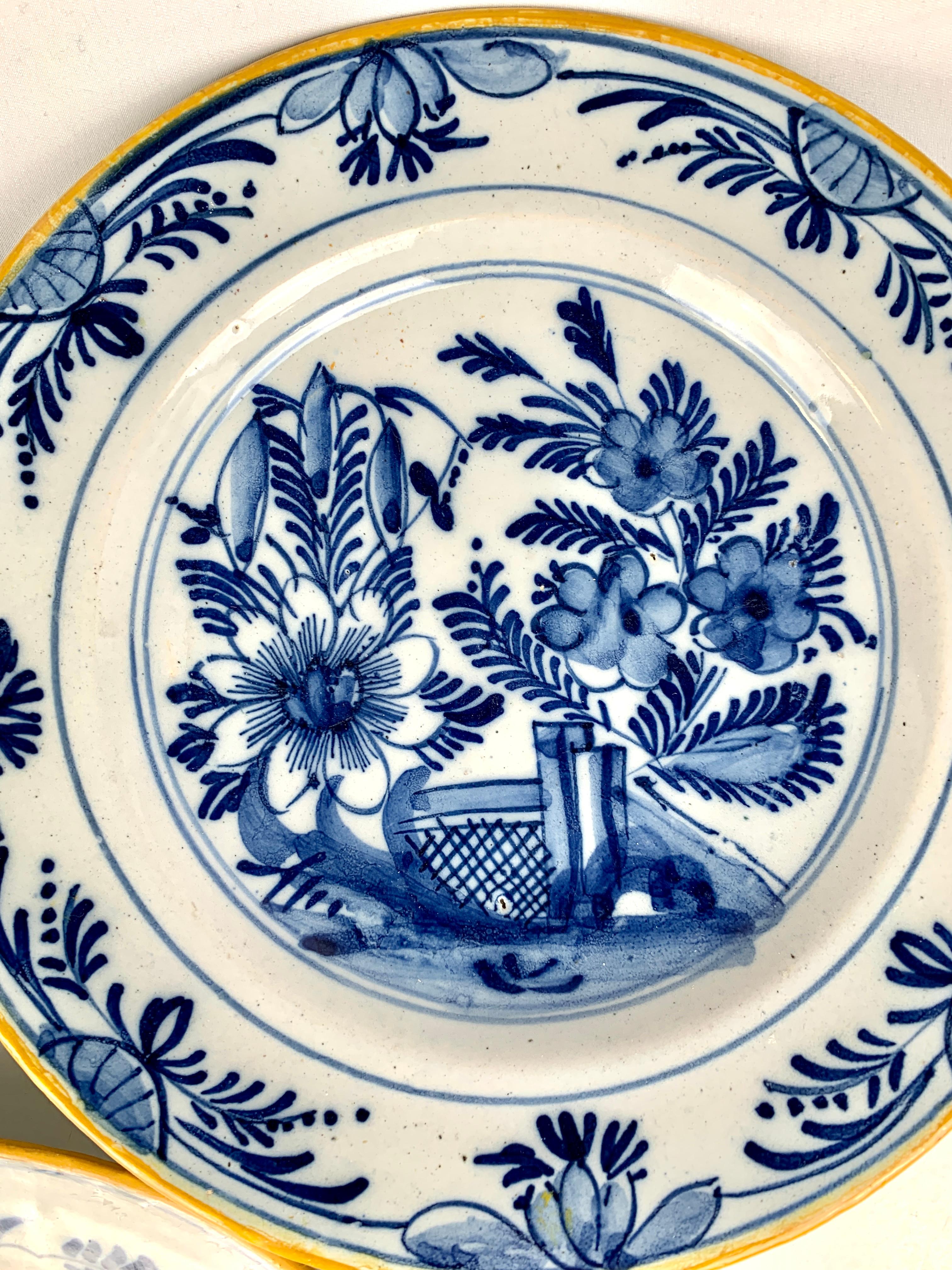 Five Blue and White Dutch Delft Plates Hand Painted, circa 1800 For ...
