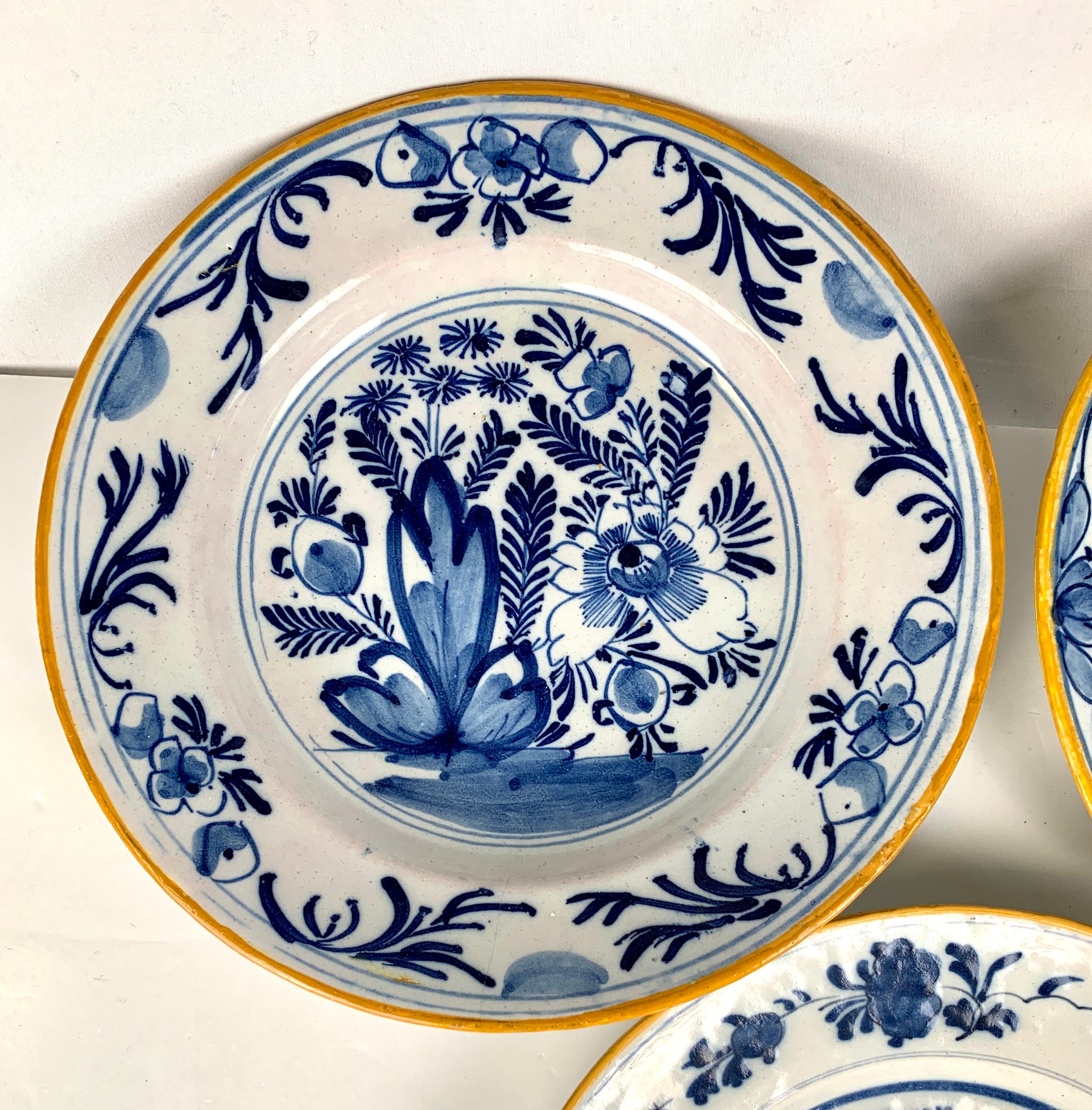Five Blue and White Dutch Delft Plates Hand Painted, circa 1800 For ...
