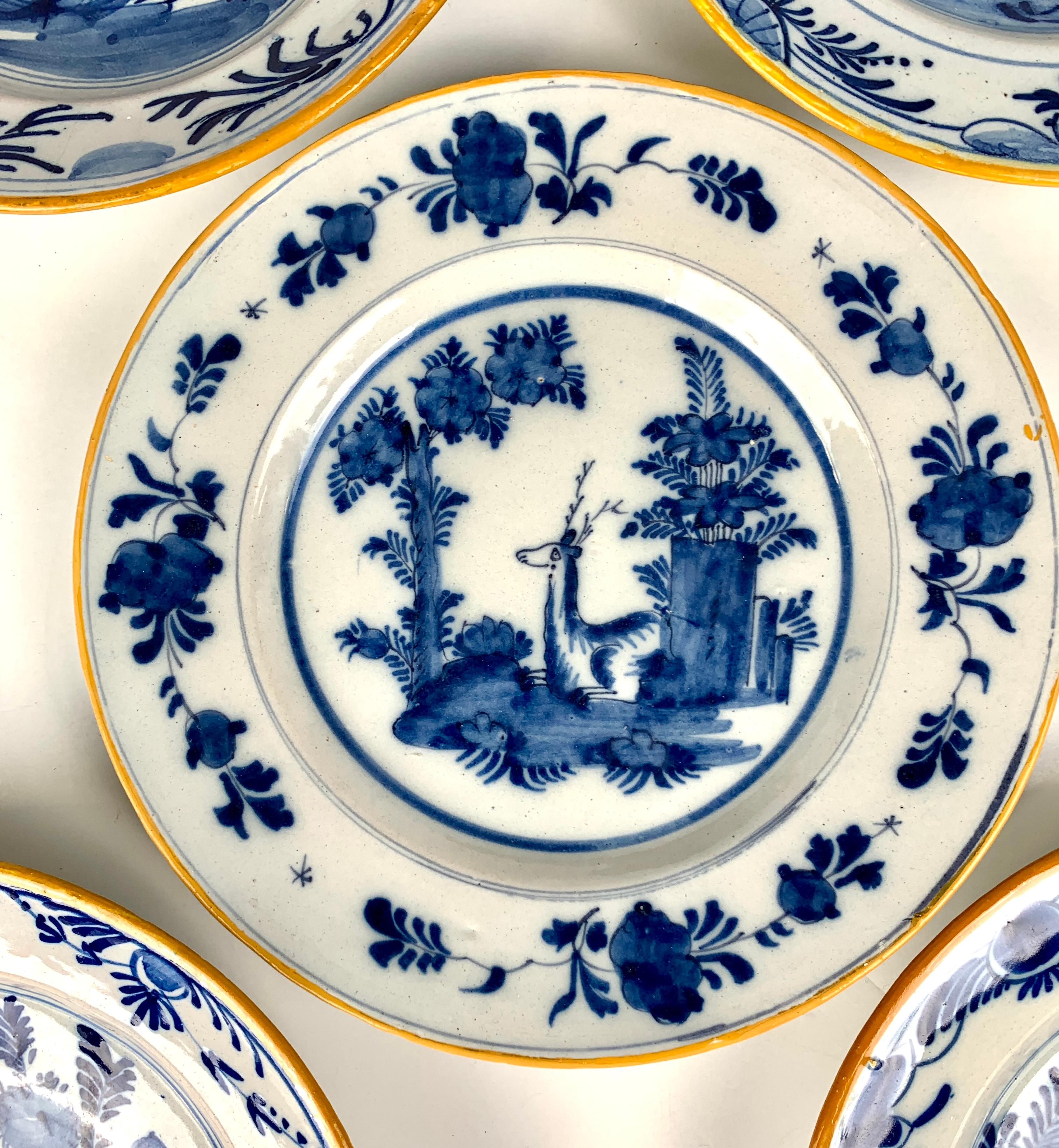 Five Blue and White Dutch Delft Plates Hand Painted, circa 1800 For ...