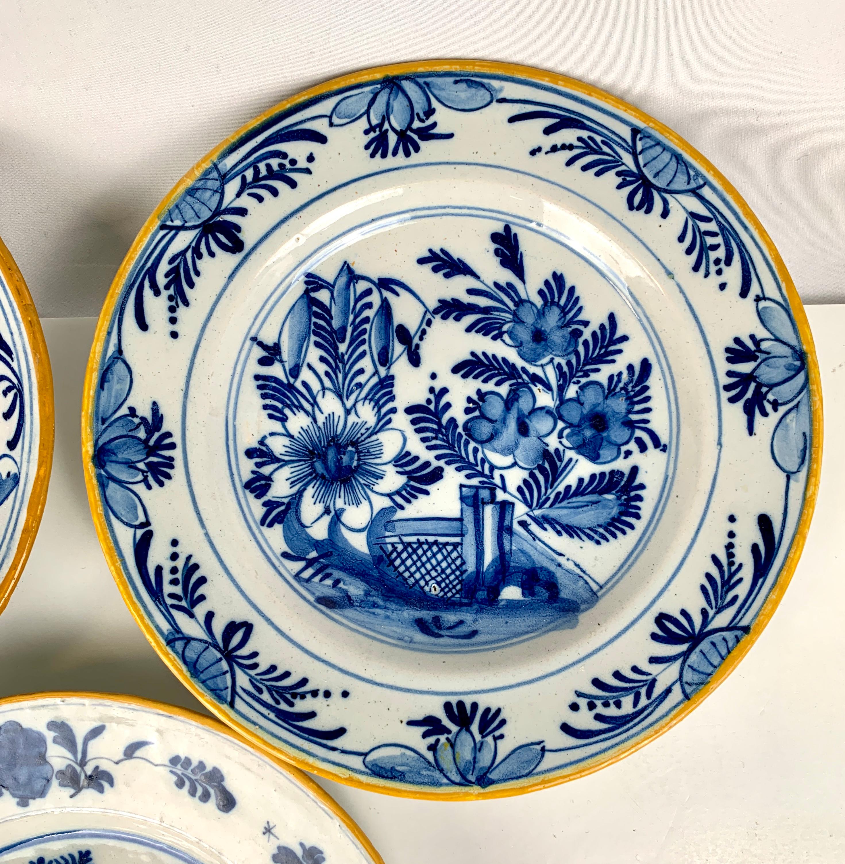Five Blue and White Dutch Delft Plates Hand Painted, circa 1800 For ...