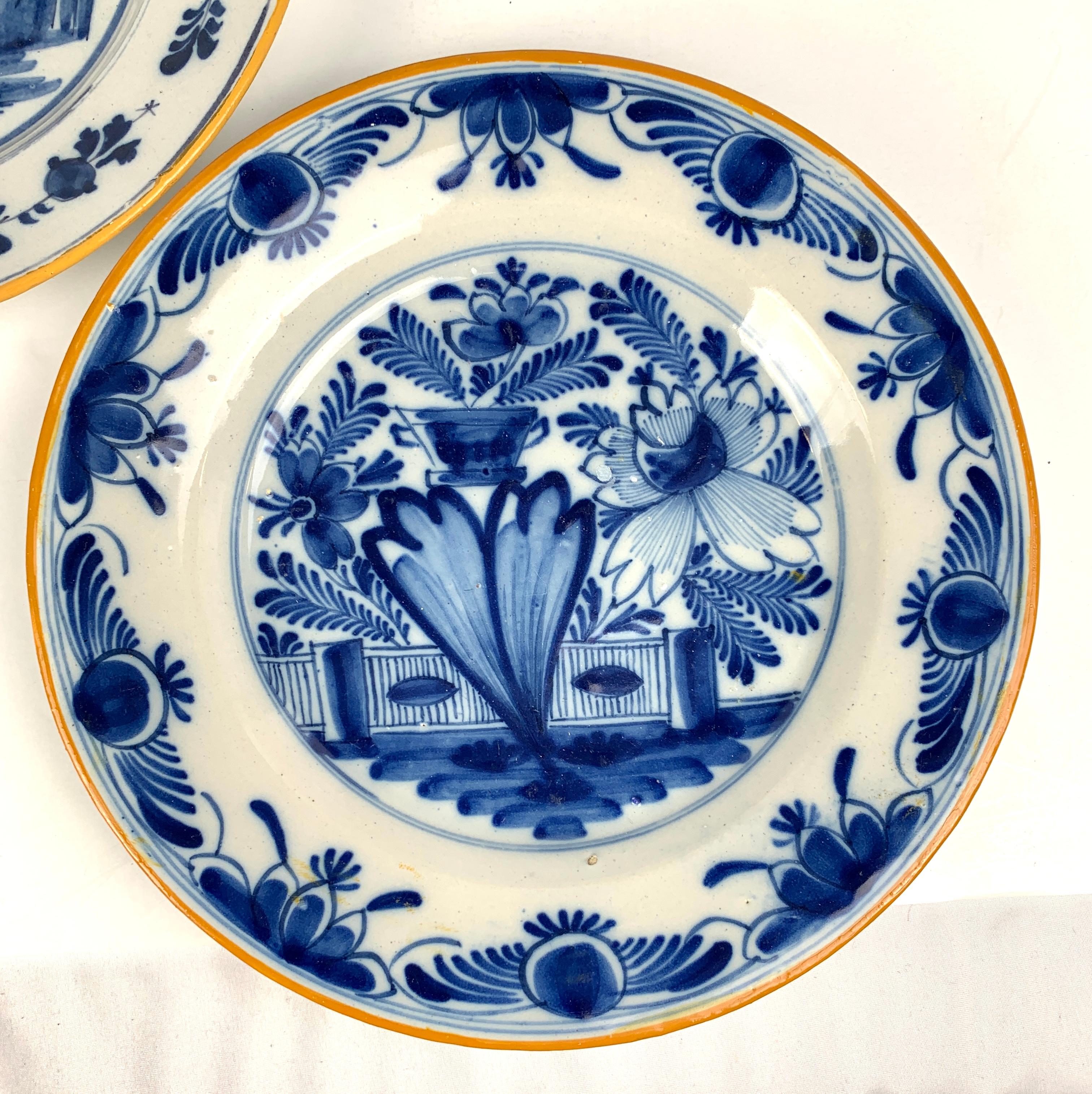 Five Blue and White Dutch Delft Plates Hand Painted, circa 1800 For ...
