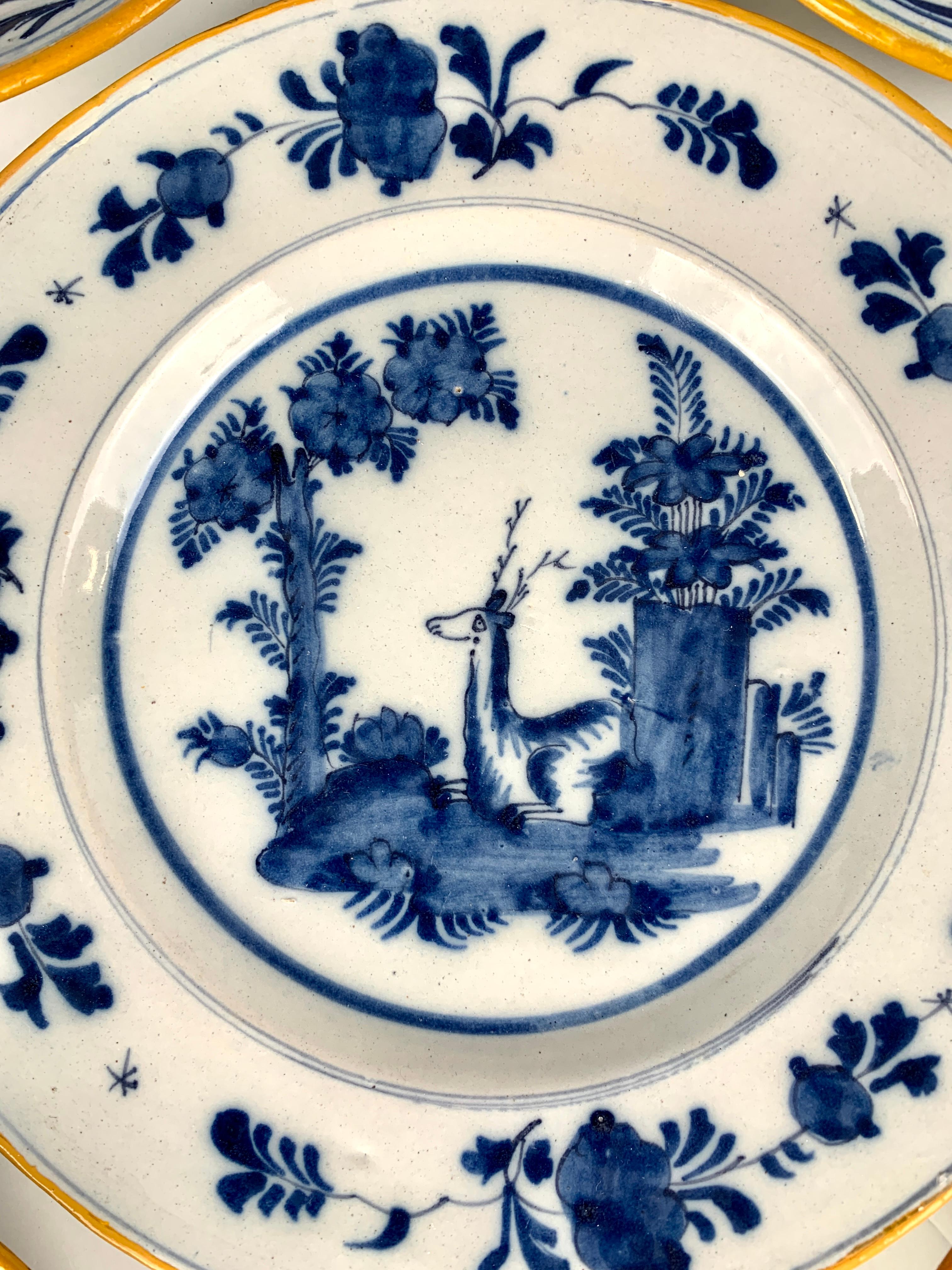 Five Blue and White Dutch Delft Plates Hand Painted, circa 1800 For ...