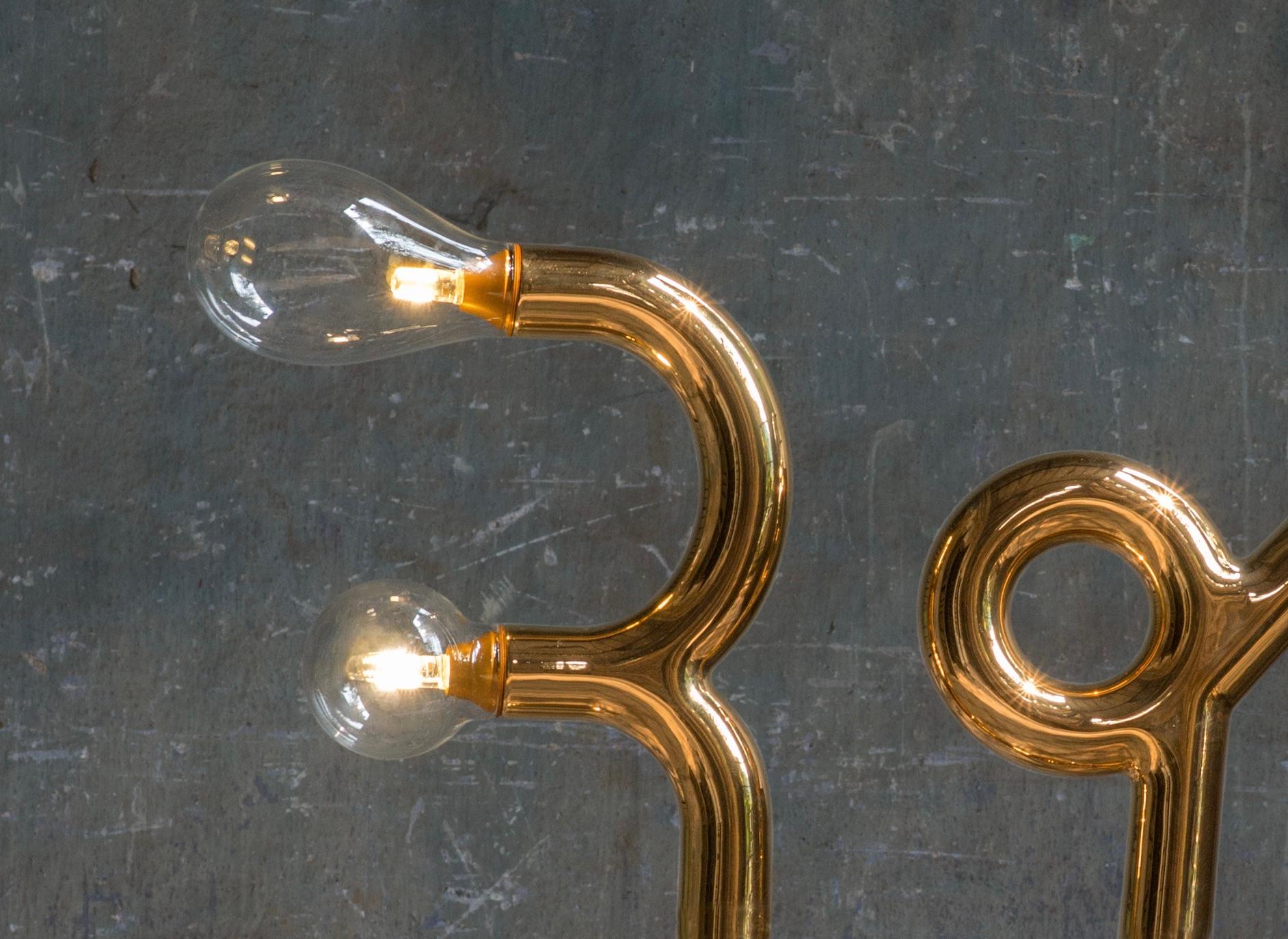 Five bulb floor lamp with 24 carat gold finish and hand blown glass ...